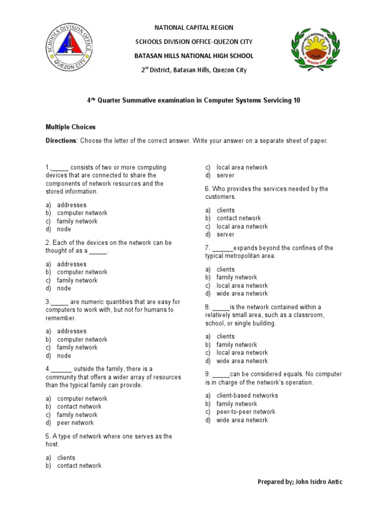 4rth Quarter Summative Examination in Computer Systems Servicing 10 | PDF