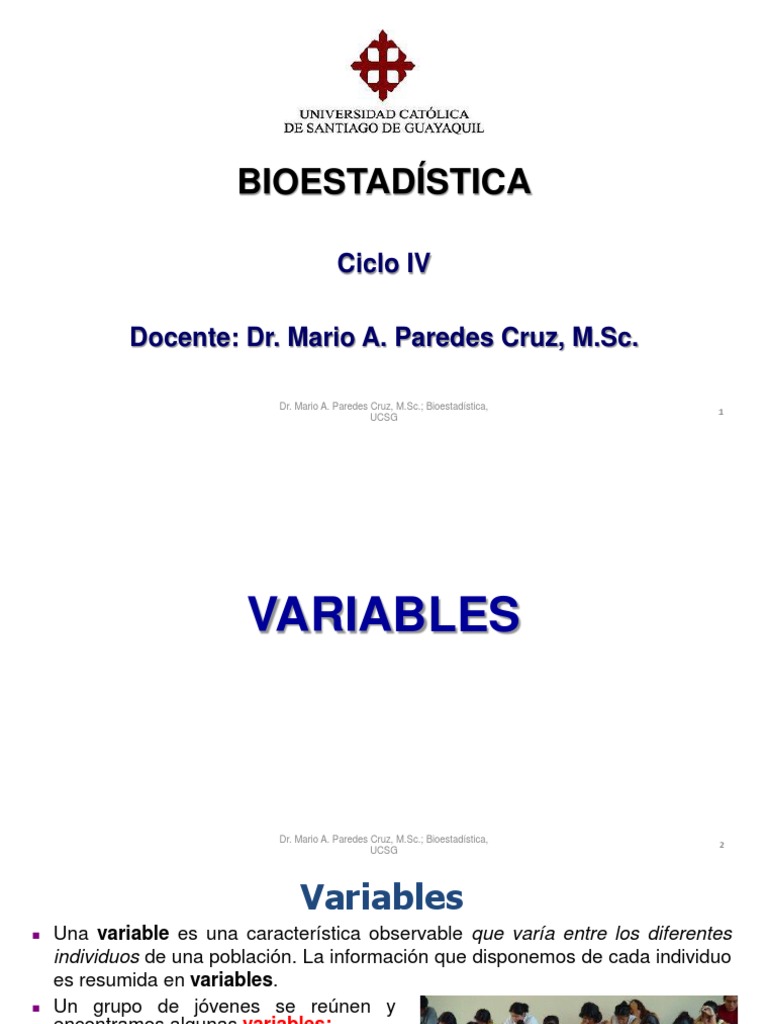 Bioestadã Stica Clase 02 Variables Escala De Medicion Ucsg Pdf