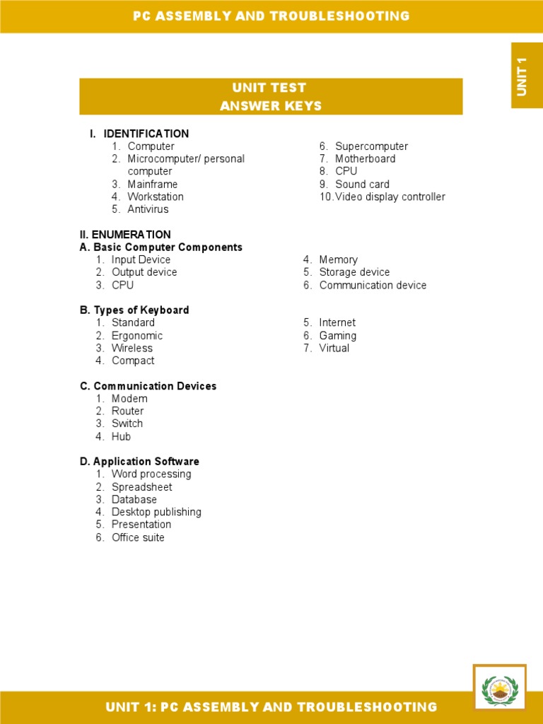 Unit Test Answer Key | PDF