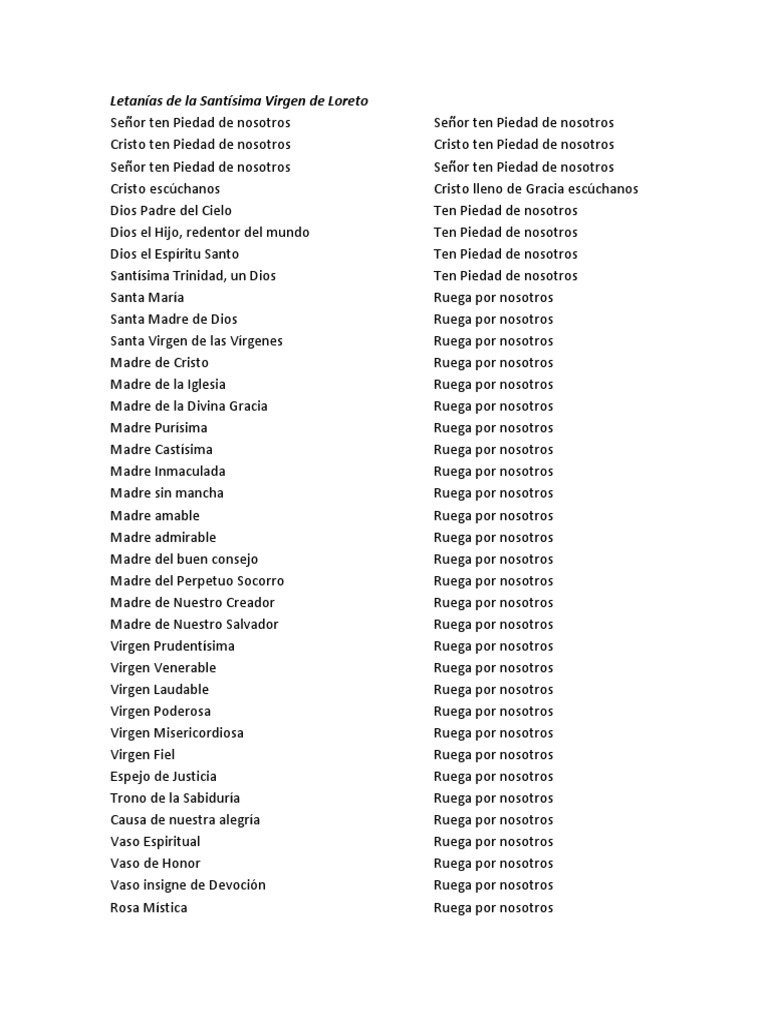Letanías de La Santísima Virgen de Loreto | PDF