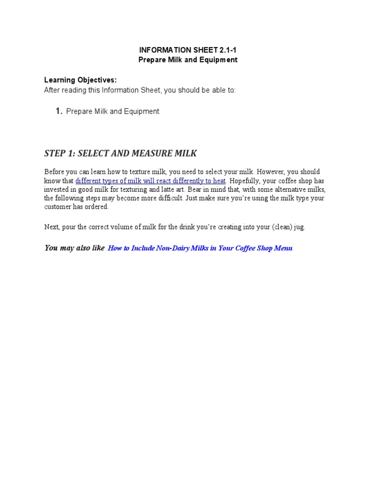 Milk Preparation and Texturing Guide | PDF | Milk | Drink