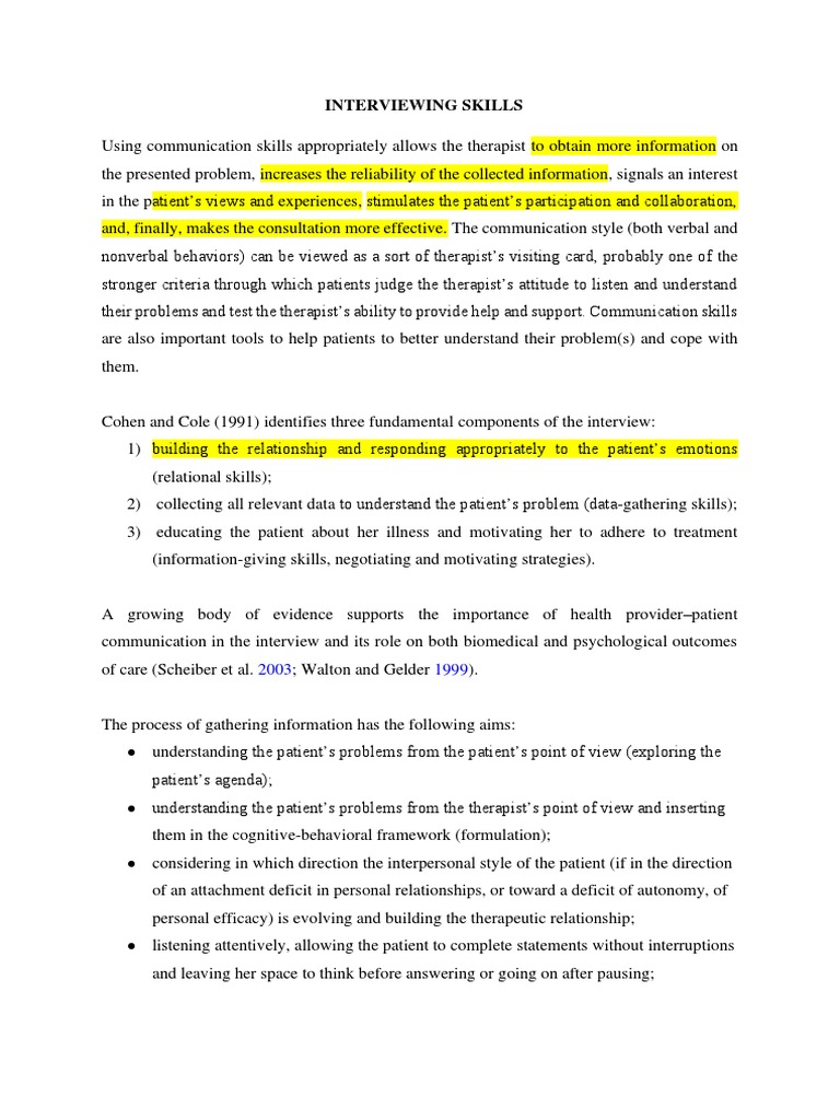 Interviewing Skills | PDF | Nonverbal Communication | Psychotherapy