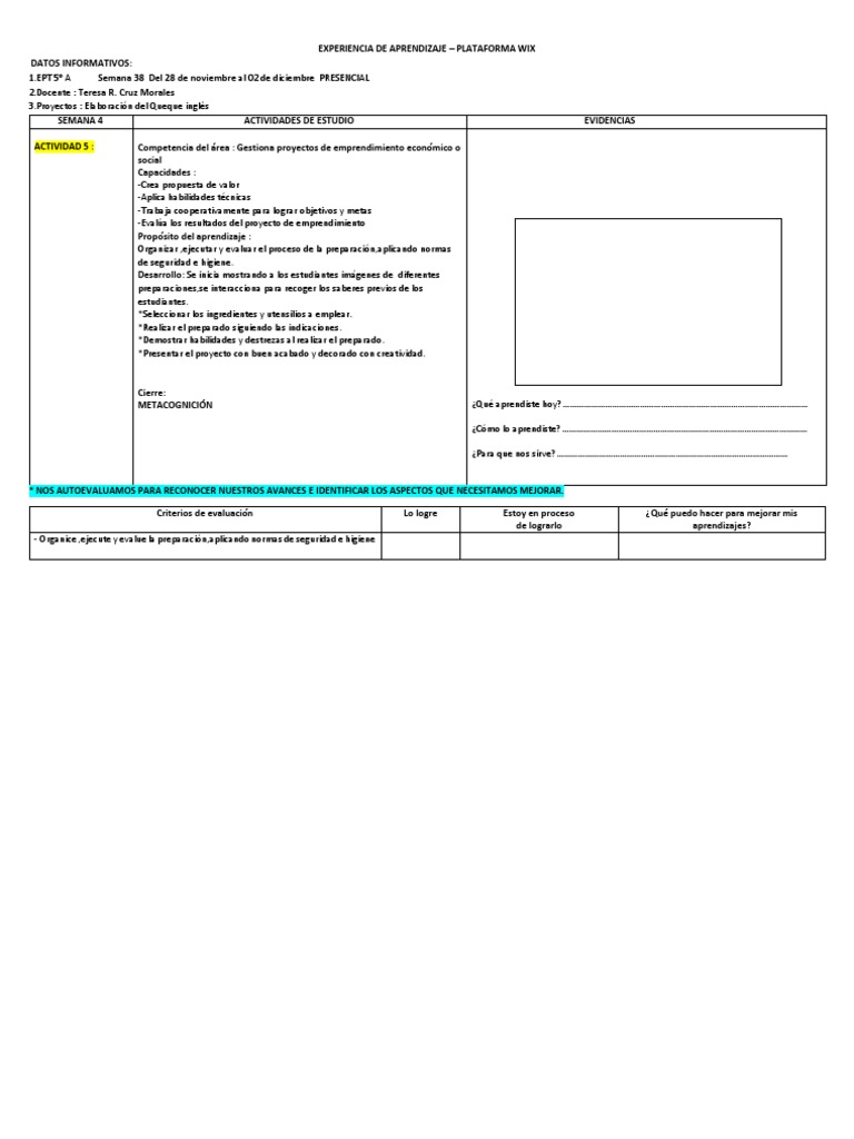 SESION 5° EXP.1O ACT.3 Práctica | PDF | Aprendizaje | Evaluación