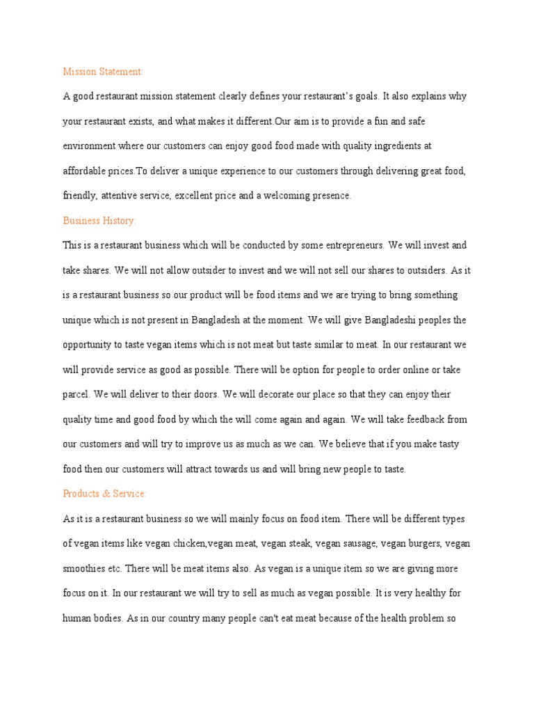 Mission Statement | PDF | Foods | Restaurants
