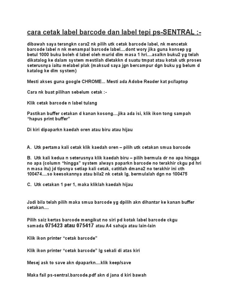 Cara Cetak Label Barcode Dan Label Tepi Ps | PDF
