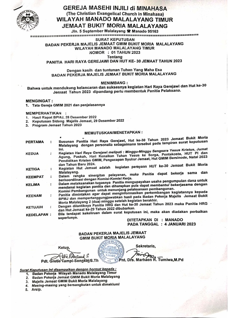 SK Pan - HRG Dan HUT GMIM KITMOR TH. 2023 | PDF