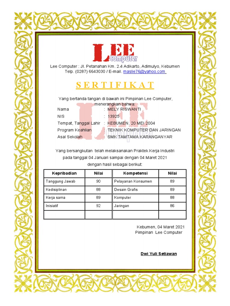 Lee Computer Sertifikat | PDF