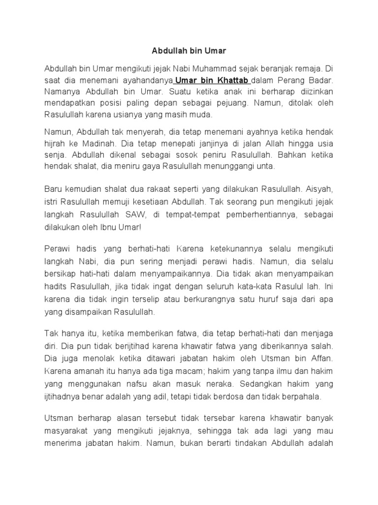Abdullah Bin Umar | PDF