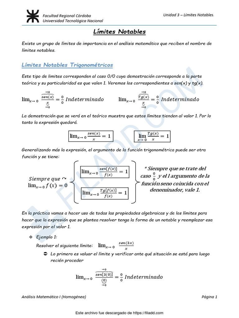 Guia Limites Notables-UTN | PDF | Exponenciación | Función (Matemáticas)