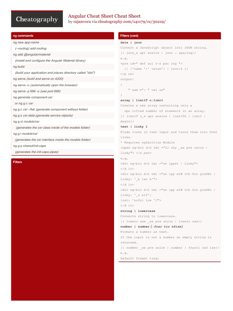 Rajanvora Angular Cheat Sheet | PDF | Json | Html Rajanvora Angular Cheat Sheet | PDF | Json | Html