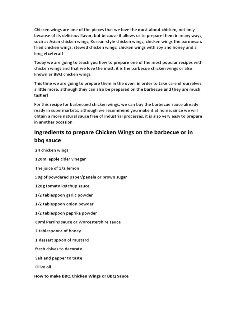 Chicken Wings in Barbecue Sauce | PDF | Barbecue | Sauce
