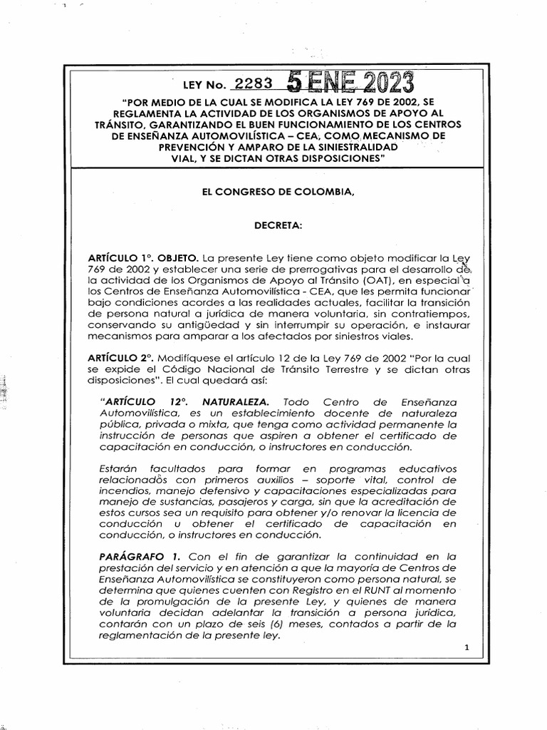 Ley 2283 Del 5 de Enero de 2023 | PDF | Licencia de conducir | Transporte
