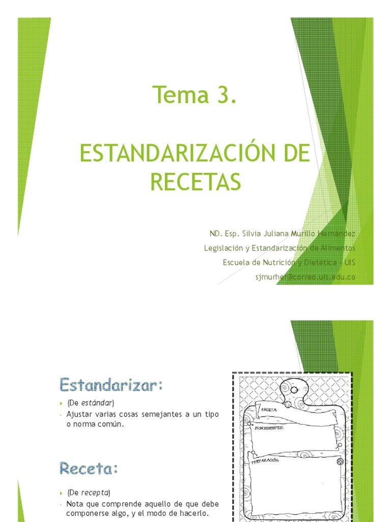 Sjmurher - 1. Estandarización de Recetas | PDF | Alimentos | Nutrición
