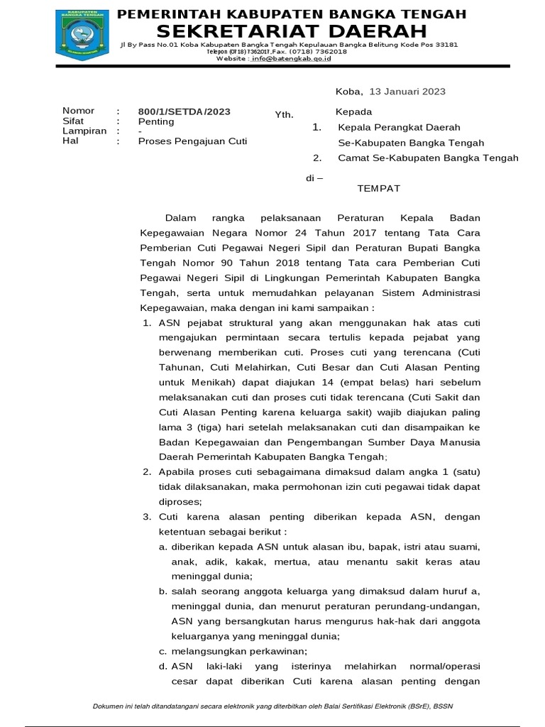 Edaran Tata Cara Pengajuan Cuti | PDF