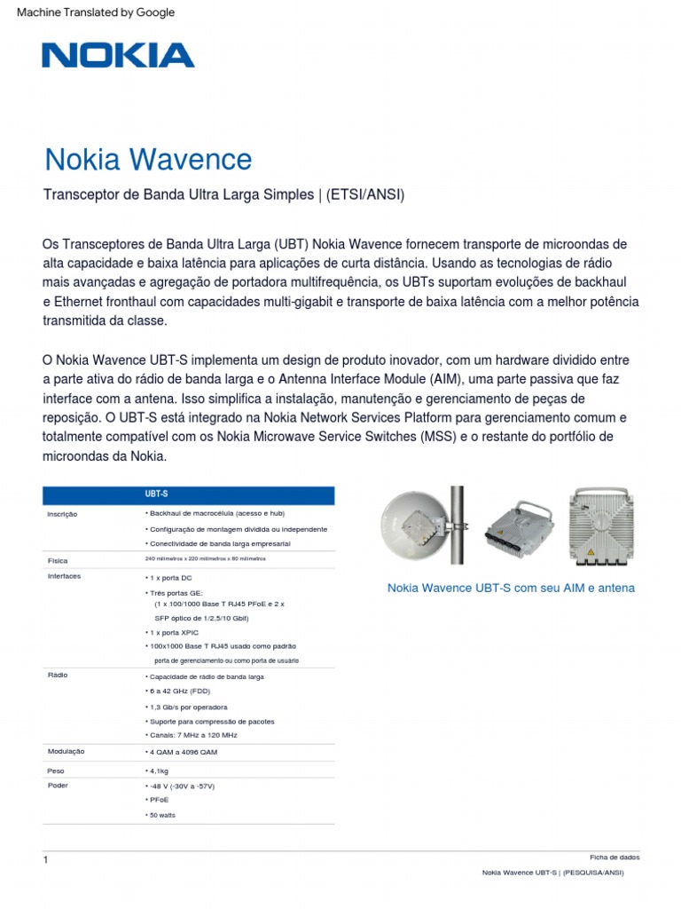 Nokia Wavence UBT S Datasheet Data Sheet EN | PDF | Rede de computadores | Internet
