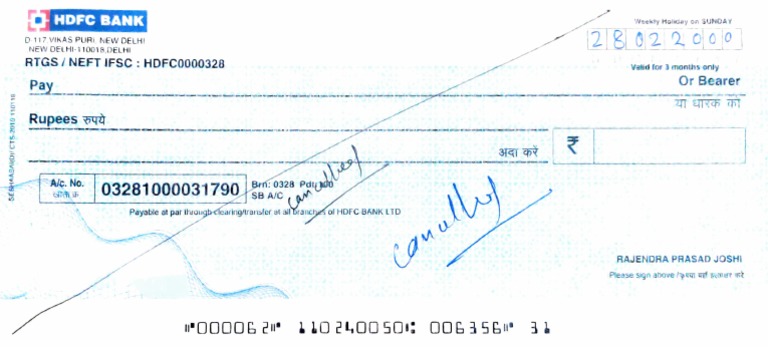 HDFC Bank Cancelled Cheque Sample | PDF
