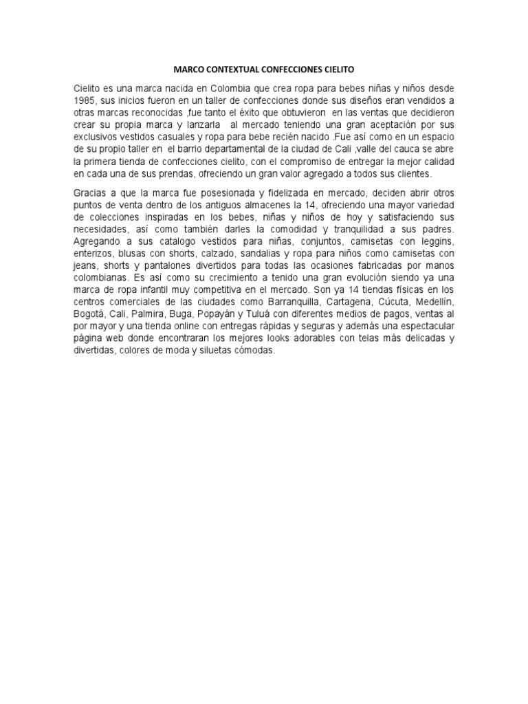 Marco Contextual Confecciones Cielito | PDF