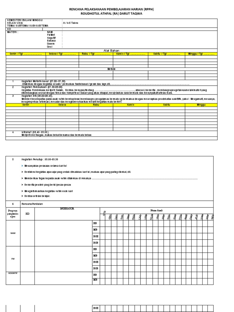 7 Contoh RPPH Dan Penilaian | PDF