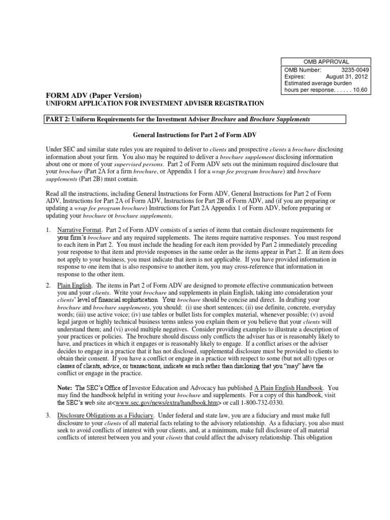 Form ADV Part 2 Instructions | PDF | Conflict Of Interest | Securities ...