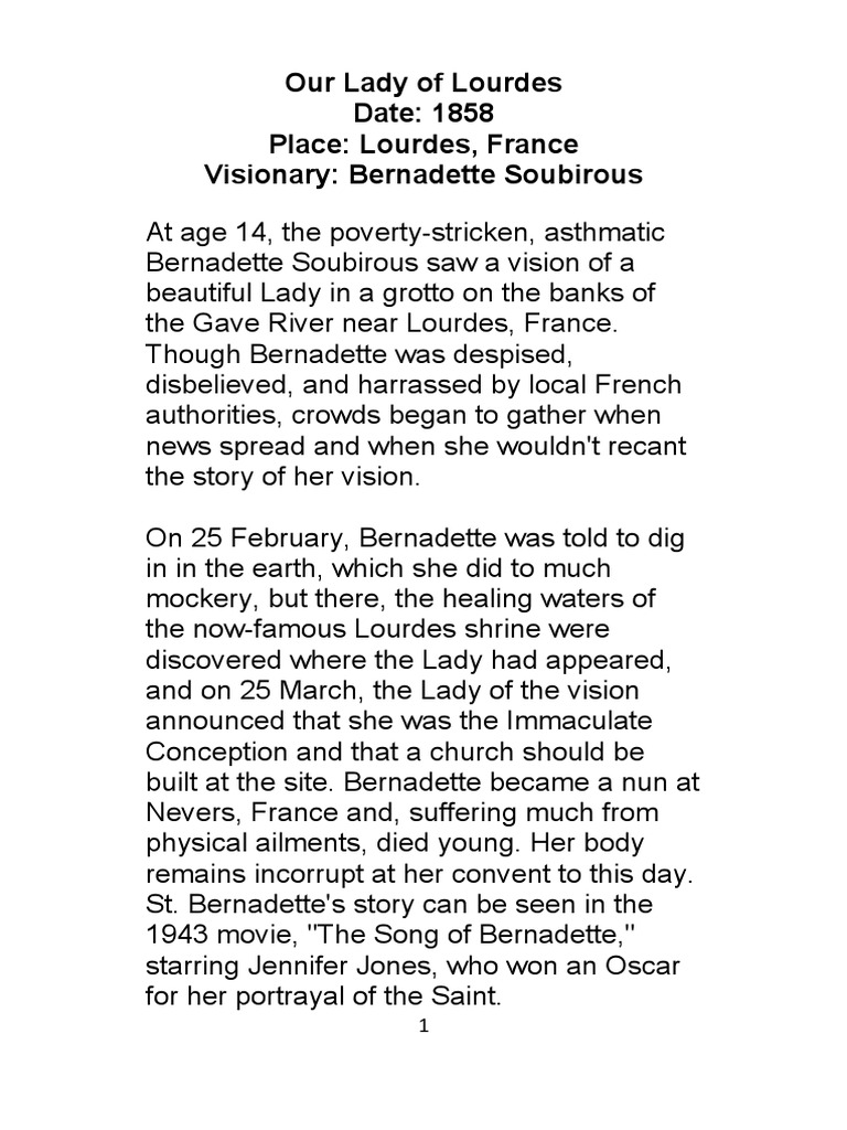 Our Lady of Lourdes | PDF