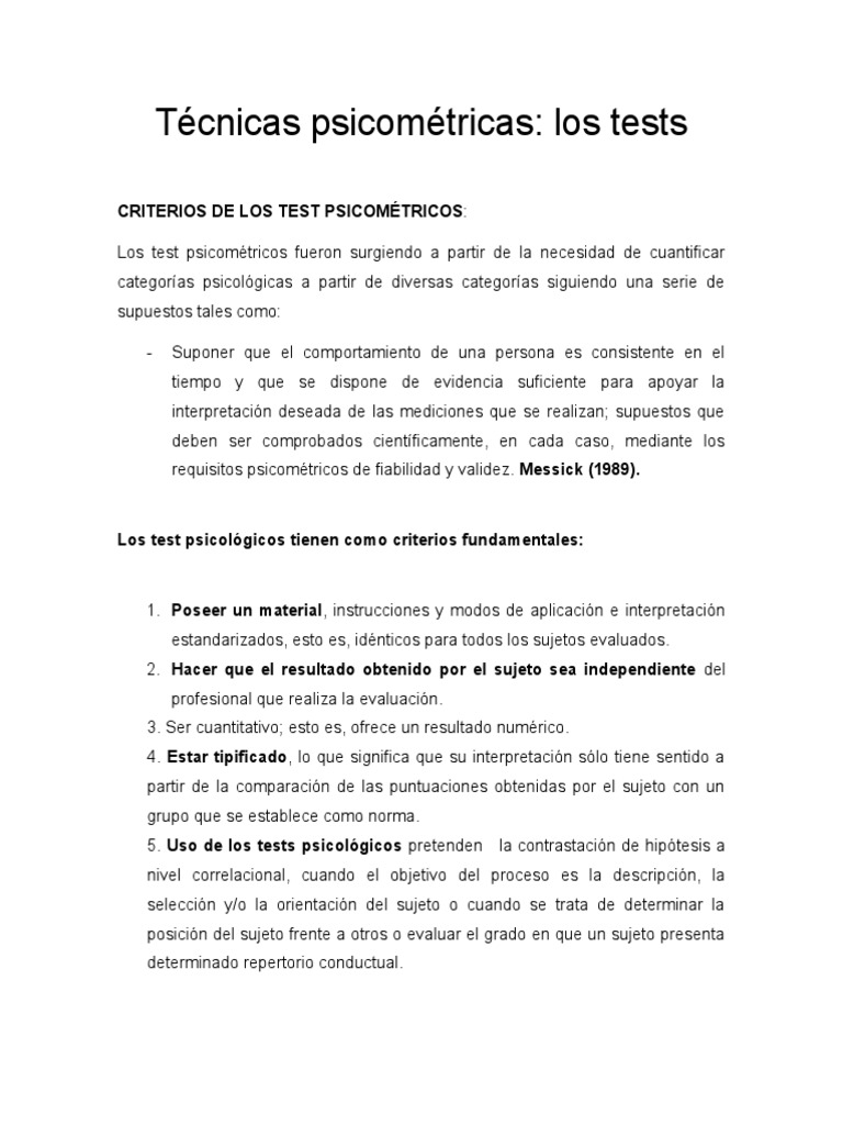 Clasificación de Test Psicométricos | PDF | Validez (Estadísticas ...