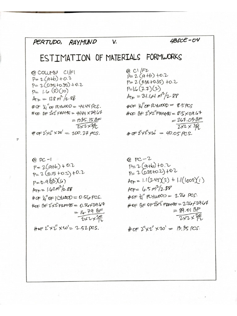 Estimation of Formworks | PDF
