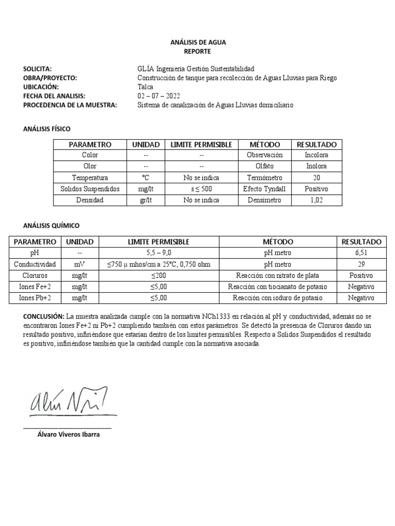 Reporte Del Análisis de Agua | PDF