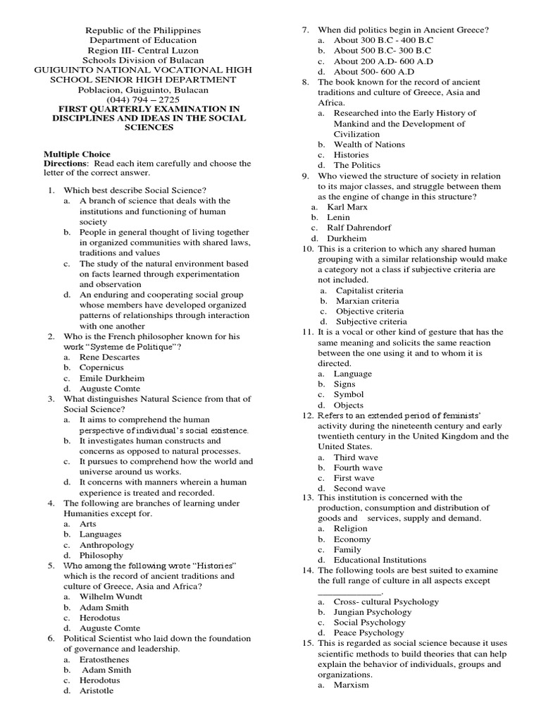 1ST Quarter Exam - Diss | PDF | Science | Social Sciences
