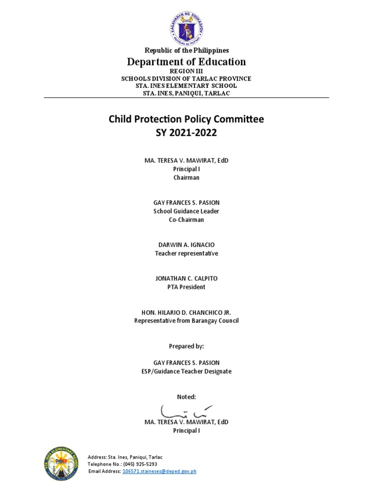 Child Protection Policy School Handbook 2021-2022 | PDF | Violence ...