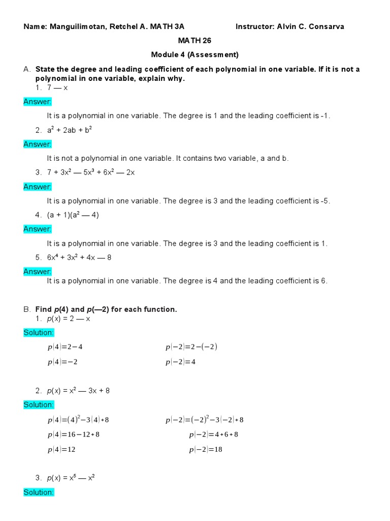 Math 26 M4 Assessment Manguilimotan BSEDMath3A | PDF | Maxima And ...