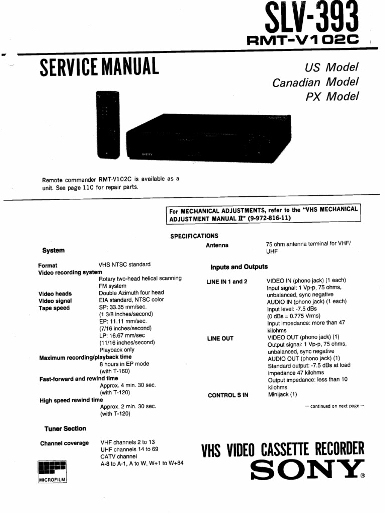 Sony Slv-393 Service Manual | PDF