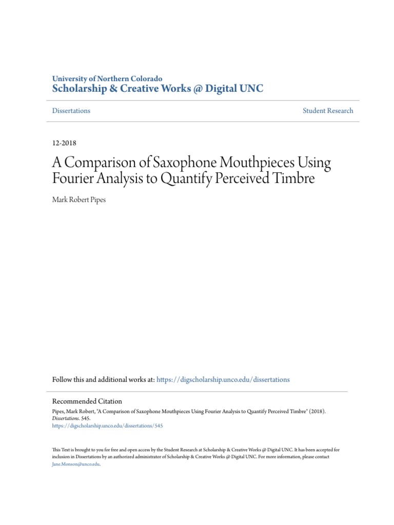 A Comparison of Saxophone Mouthpieces Using Fourier Analysis To Q | PDF ...