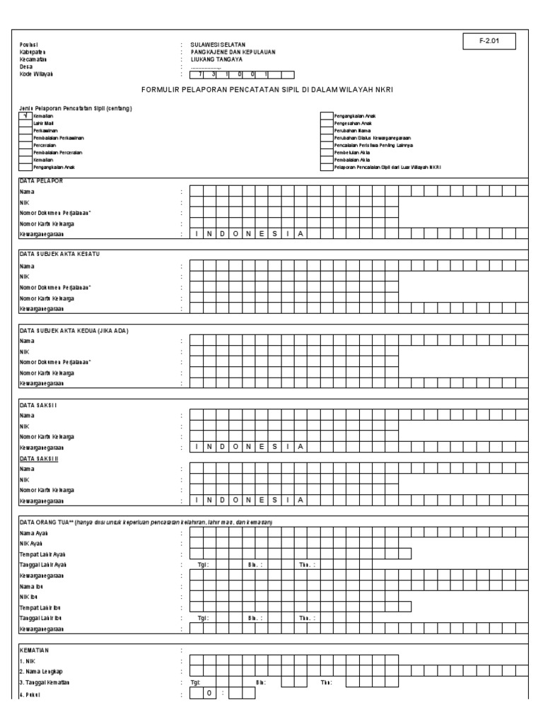FORMULIR F-2.01 Kematian Kosong | PDF