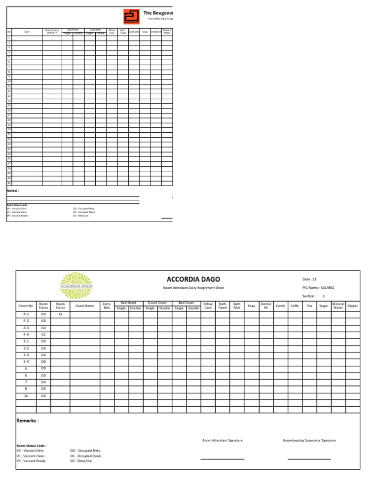 Front Office Daily Assignment Sheet | PDF