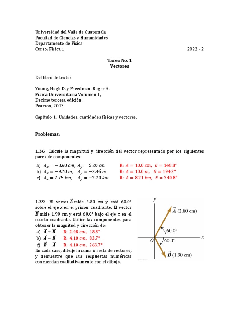 Tarea Ejercicios Vectores (Respuestas) | PDF | Vector Euclidiano | Escalar (Matemáticas)