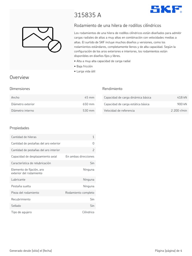 Rodamiento de Una Hilera de Rodillos Cilíndricos: Dimensiones ...