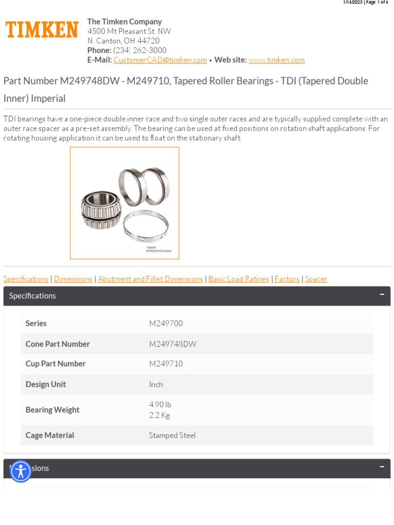 M249748DW M249710 TaperedRollerBearings TDI (TaperedDoubleInner ...