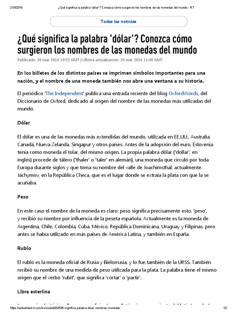 ¿Qué Significa La Palabra 'Dólar' - Conozca Cómo Surgieron Los Nombres ...