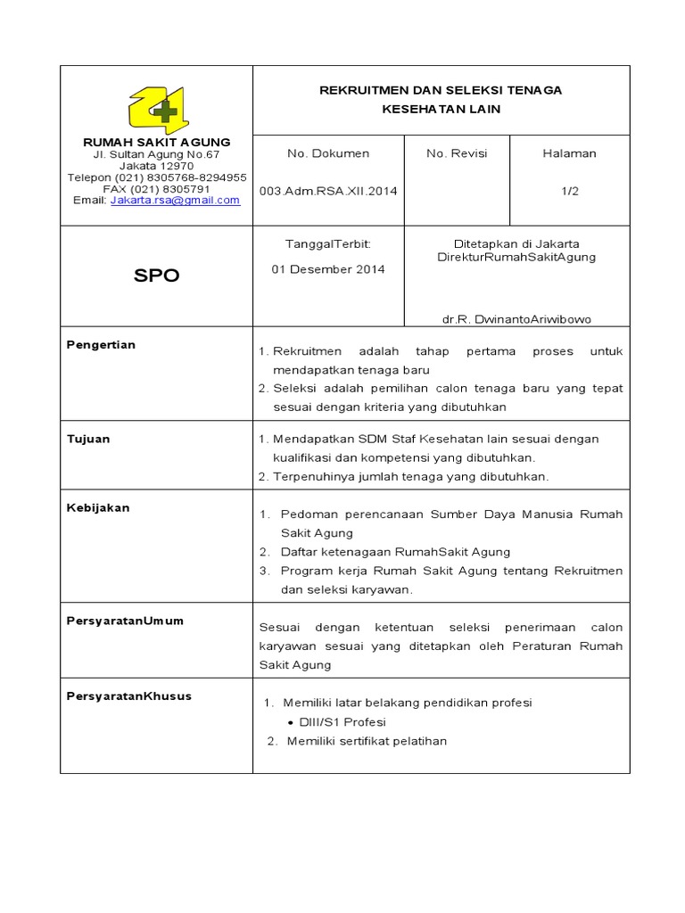 Sop Rekrutmen Tenaga Kesehatan Lain | PDF