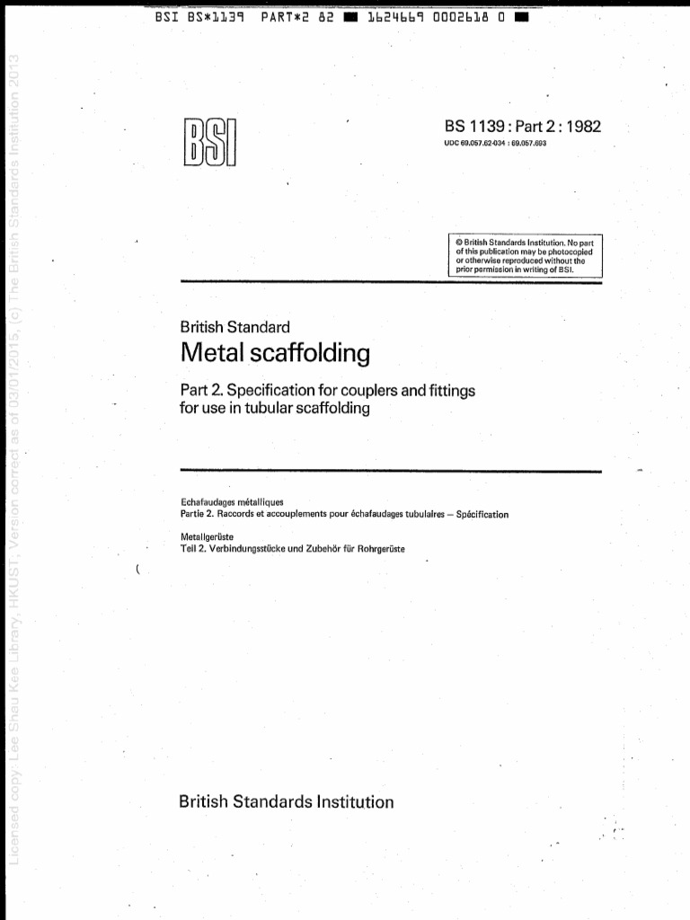 BS 1139-2-1982, Metal Scaffolding | PDF