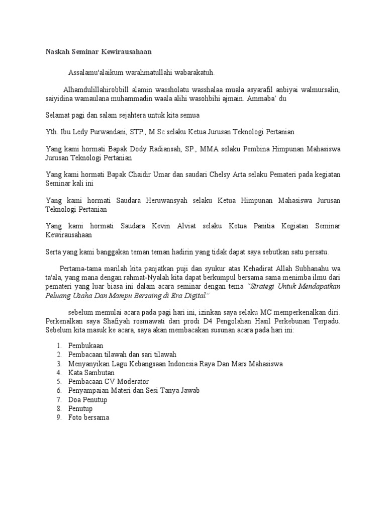 Naskah MC Seminar Kwu | PDF