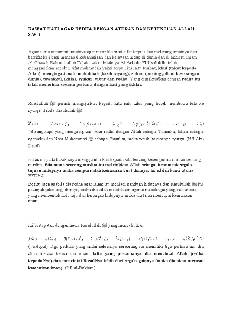 Rawat Hati Agar Redha Dengan Aturan Dan Ketentuan Allah | PDF