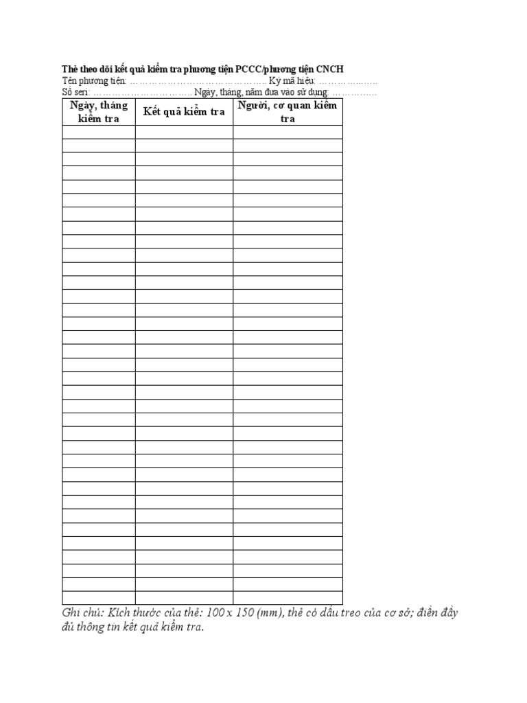6. Mẫu 8-Thẻ Theo Dõi Kiểm Tra Phương Tiện PCCC | PDF