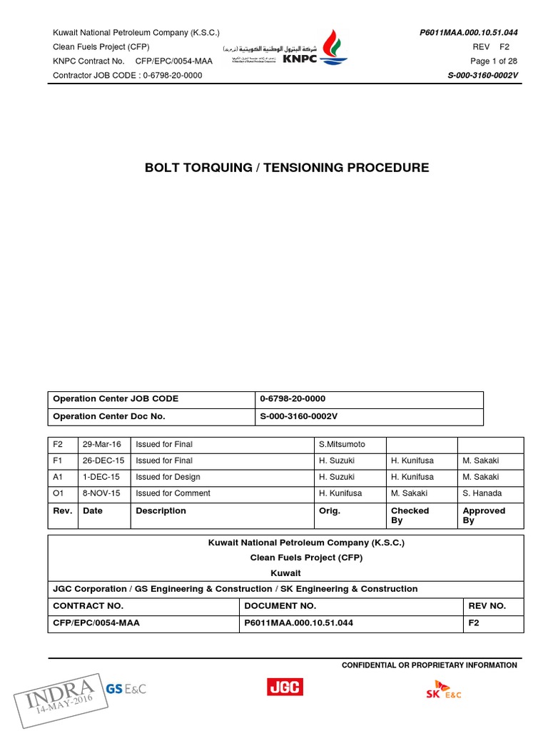 Bolt Torquing and Tensioning Procedure - S-000-3160-0002V - F2 | PDF ...