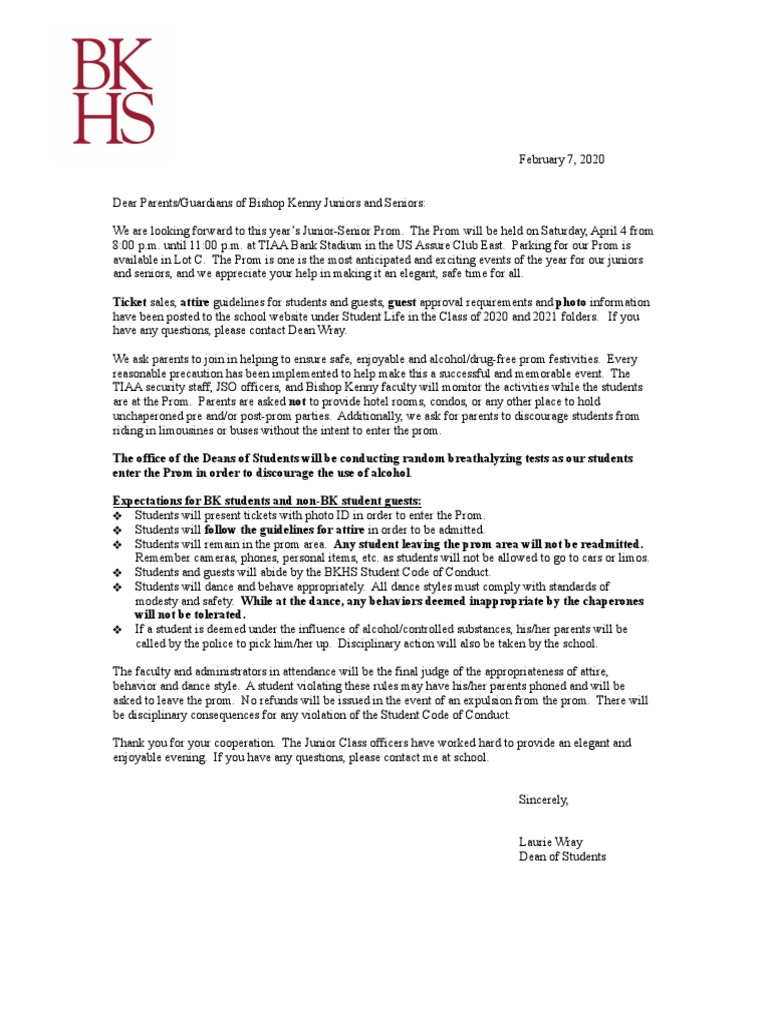Prom Parent Letter 2020 2 | PDF | Prom | Fashion