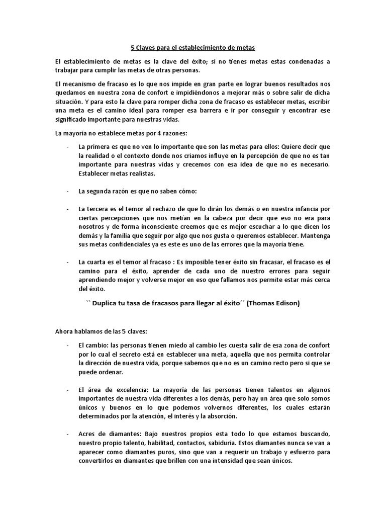 5 Claves para El Establecimiento de Metas | PDF | Conocimiento