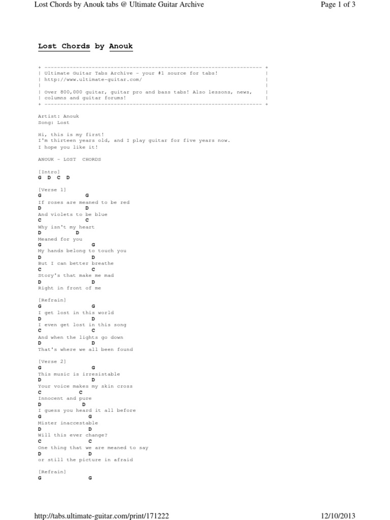 Anouk - Lost (Chords-Lyrics) | PDF