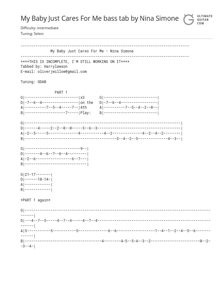 My Baby Just Cares For Me Bass by Nina Simonetabs at Ultimate Guitar ...