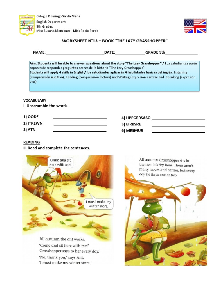 Guía N°13 - 5° Básico - The Lazy Grasshopper - 2022 | PDF | Language ...