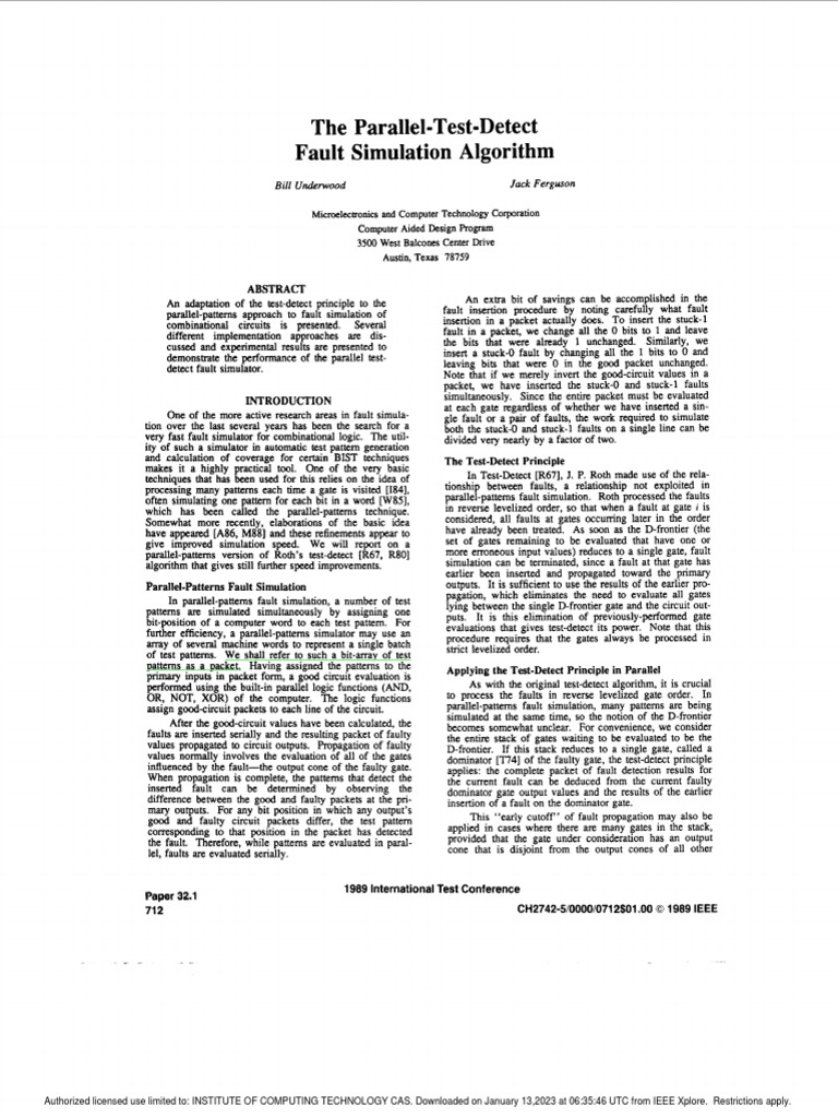 The Parallel Test Detect Fault Simulation Algorithm Pdf